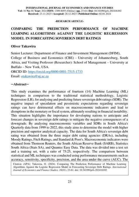 Pdf Comparing The Prediction Performance Of Machine Learning Algorithms Against The Logistic