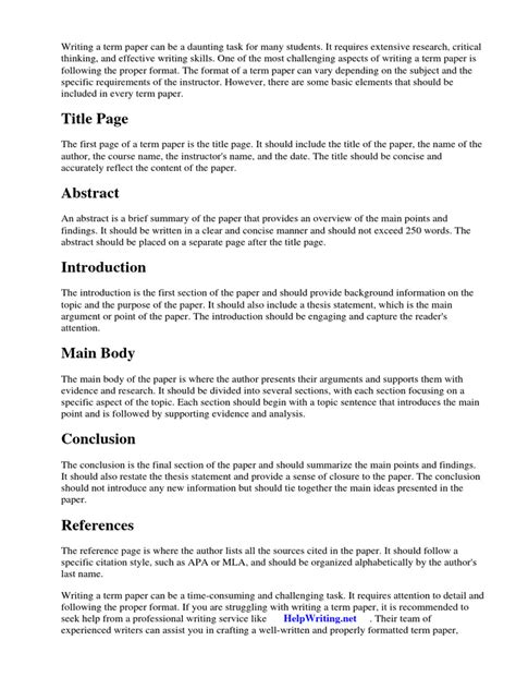 Basic Term Paper Format Pdf Apa Style Citation