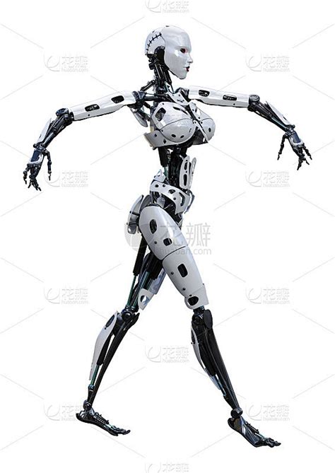 3D插图女性机器人在白色