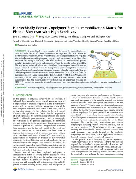 Pdf Hierarchically Porous Copolymer Film As Immobilization Matrix For Phenol Biosensor With