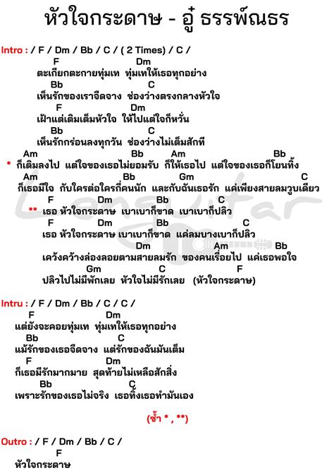 คอร์ดเพลง หัวใจกระดาษ อู๋ ธรรพ์ณธร [คอร์ดเพลงง่ายๆ] Lenguitar