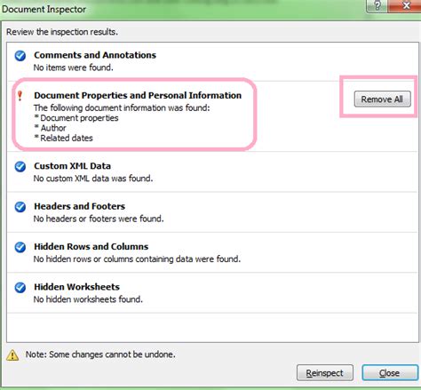 Excel Remove Personal Information