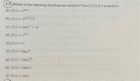 solved 7 7 which of the following functions are analytic