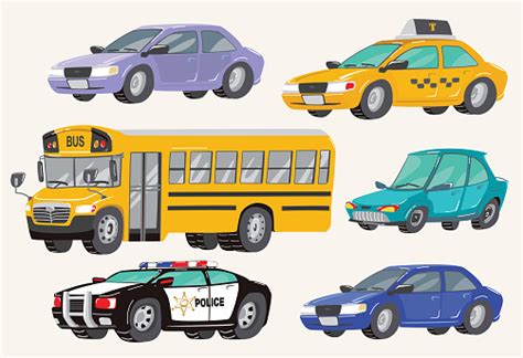 장난감 자동차의 집합입니다 특별 한 기계 자동차 자동차 학교 버스 도시 버스 경찰 장난감 자동차입니다 벡터 일러스트 레이 션 통학 버스에 대한 스톡 벡터 아트 및 기타