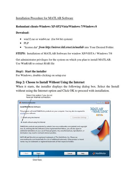 Installation Procedure For Matlab Software Redundant Clients Windows Xp Sp2vistawindows 7