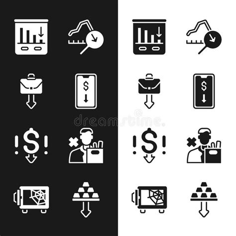 Set Mobile Stock Trading Briefcase Pie Chart Infographic Global Economic Crisis Dollar Rate