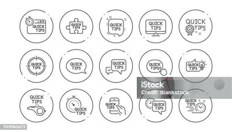 빠른 팁 라인 아이콘입니다 유용한 트릭 솔루션 및 퀵 스타트 가이드 선형 아이콘 집합입니다 벡터 고급에 대한 스톡 벡터 아트 및 기타 이미지 Istock