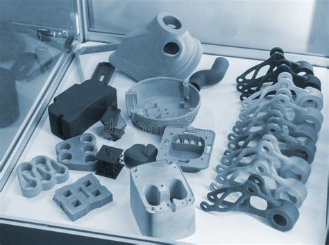 Various Objects Printed 3d Printer From Molten Plastic Powder Different Models Stock Image