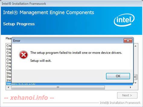 Lỗi The setup program failed to install one or more device drivers