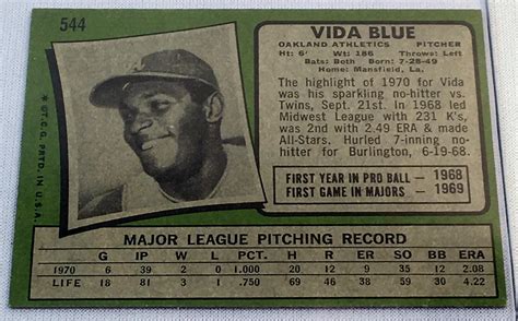 Lot 1971 Topps Set Break 544 Vida Blue Baseball Card