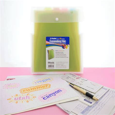 New 5 Pocket Letter Size Vertical Poly Expanding File Bazic Products