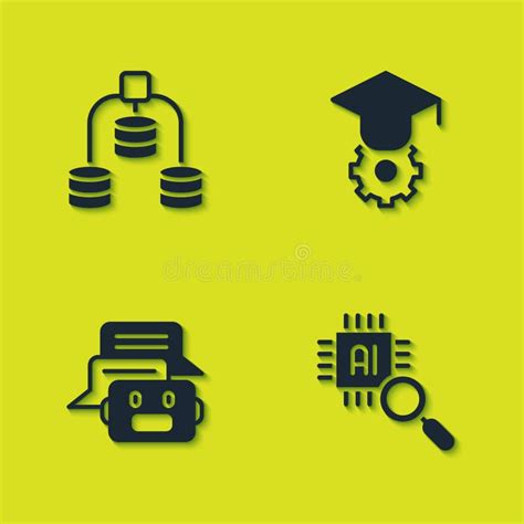 Set Server Data Processor Cpu Chat Bot And Graduation Cap Icon Vector Stock Vector