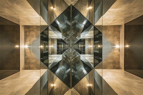 Abstract Geometric Interior Design With Reflective Surfaces Stock Image