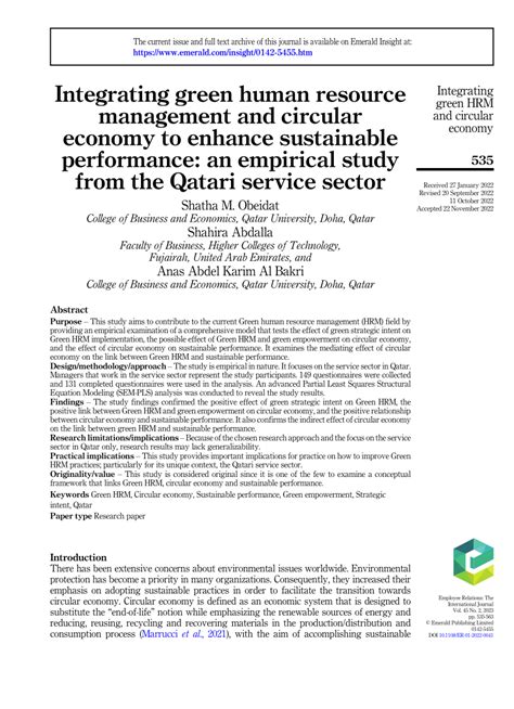 Integrating Green Human Resource Management And Circular Economy To Enhance Sustainable