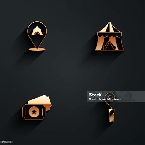 서커스 텐트 티켓 및 생일 파티 경적 아이콘을 긴 그림자로 설정합니다 벡터 놀이 공원에 대한 스톡 벡터 아트 및 기타 이미지