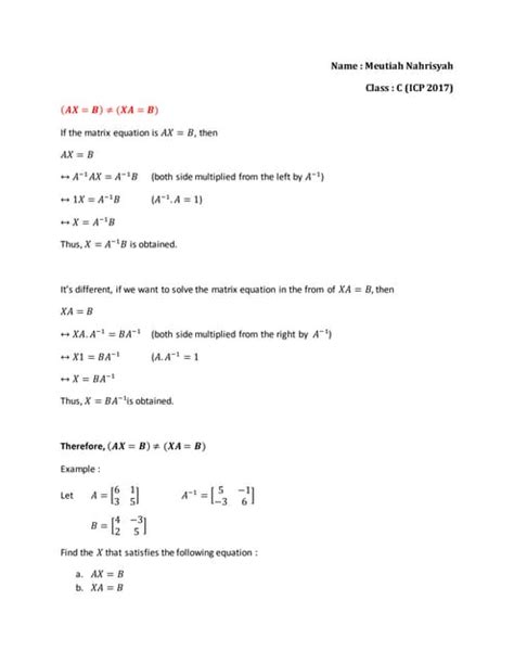 Matrix Equation Pdf