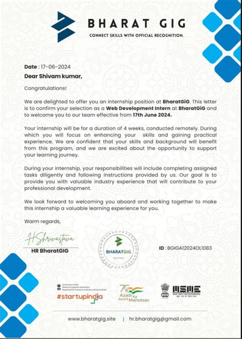 Shivam Kumar On Linkedin Internship Webdeveloper Bharatgig