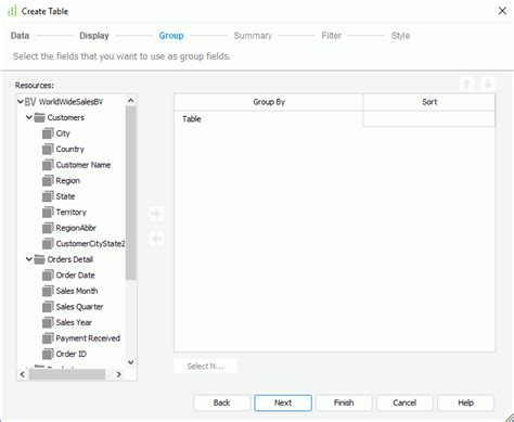 Create Table Dialog Logi Analytics