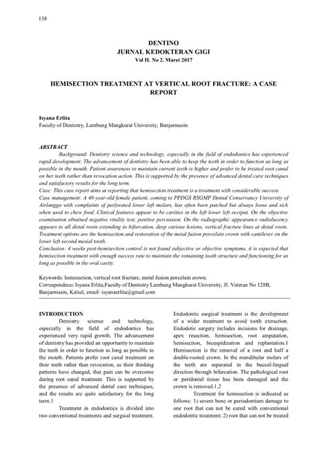 Hemisection Treatment At Vertical Root Fracture A Case Report Docslib