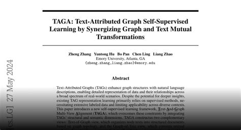 Paper Page Taga Text Attributed Graph Self Supervised Learning By Synergizing Graph And Text