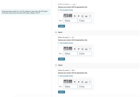 Solved A High Pass Filter Consists Of A 1 64μf Capacitor In
