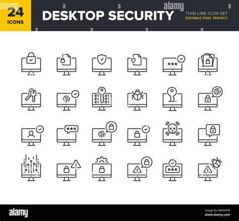 Desktop Security Vector Line Icon Set Computer Privacy And Protection Icon Collection Computer