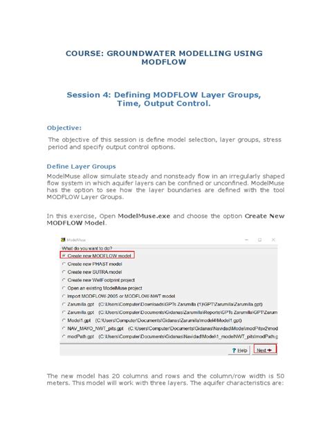 Course Groundwater Modelling Using Modflow Session 4 Defining