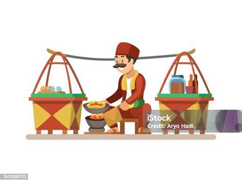 인도네시아 자카르타에서 Kerak Telor 전통 길거리 음식을 파는 남자 만화 일러스트레이션 벡터 거리에 대한 스톡 벡터 아트 및 기타 이미지 Istock