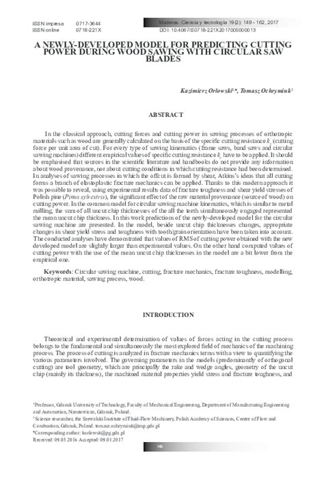 Pdf A Newly Developed Model For Predicting Cutting Power During Wood