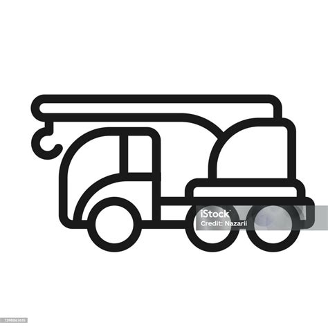 크레인 트럭 라인 아이콘입니다 건설 차량 및 운송 기호 격리된 벡터 이미지 건설 기계류에 대한 스톡 벡터 아트 및 기타 이미지