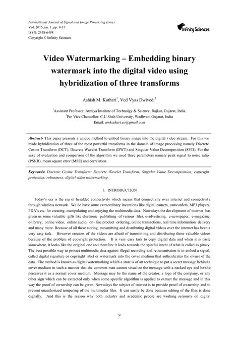 Pdf Video Watermarking Embedding Binary Watermark Into The Digital