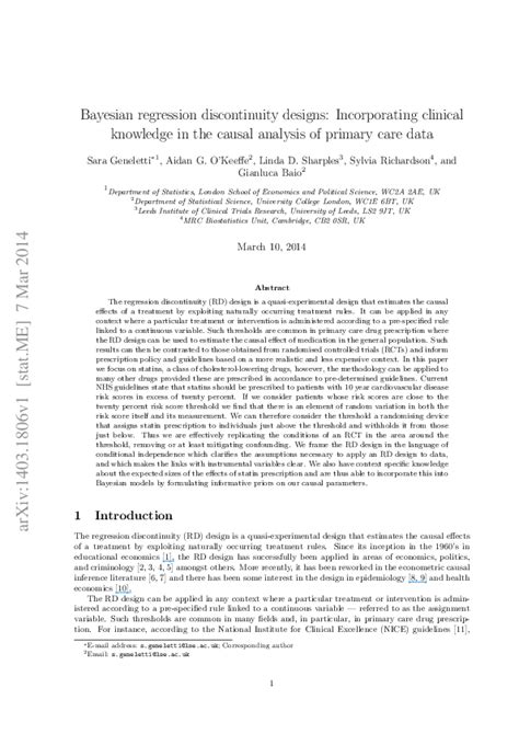 Pdf Bayesian Regression Discontinuity Designs Incorporating Clinical Knowledge In The Causal