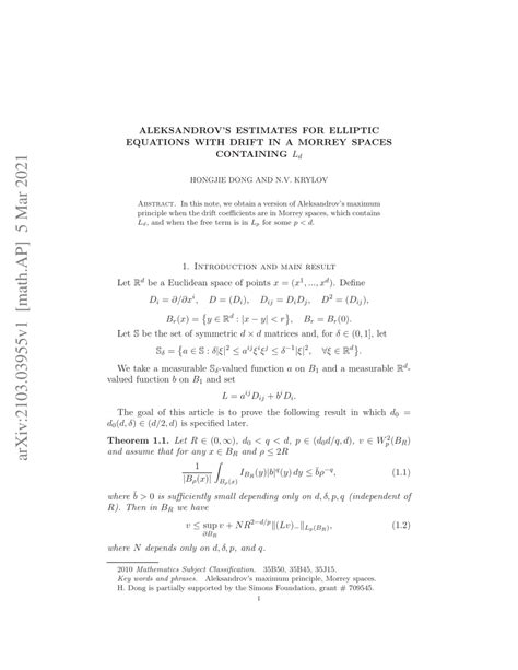 Pdf Aleksandrovs Estimates For Elliptic Equations With Drift In A