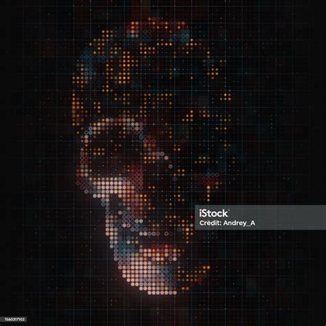 다채롭고 빛나는 점의 패턴에서 두개골의 가상 홀로그램 이미지 3d 렌더링 디지털 일러스트레이션 3차원 형태에 대한 스톡 사진 및 기타 이미지 Istock