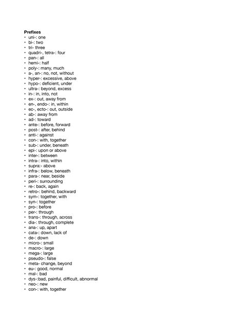 Ch 4 Prefixes Medical Terminology Professor Jessica Vermeersh Prefixes Uni One Bi Two
