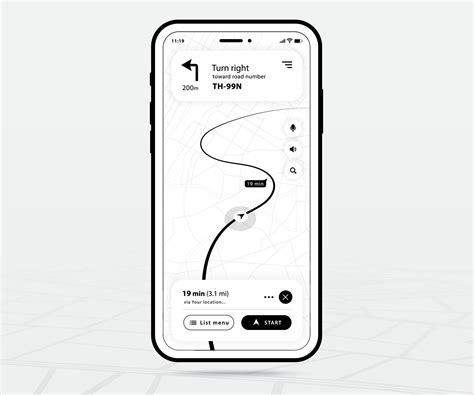 Map GPS Navigation Ux Ui Outline Smartphone Map Application And Destination Pinpoint On Screen
