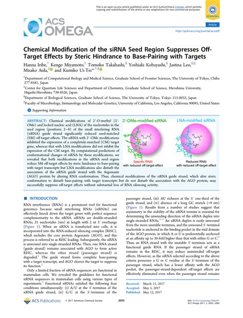 Pdf Chemical Modification Of The Sirna Seed Region Suppresses Off Target Effects By Steric