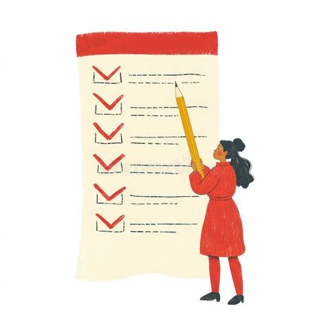 Illustration Of Woman Completing Checklist With Giant Pencil Stock Illustration Illustration