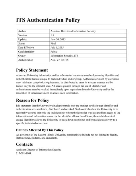 Its Authentication Policy User Access And Security