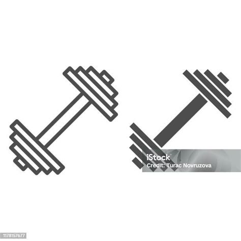 아령 선과 글리프 아이콘입니다 가중치 벡터 그림은 흰색으로 격리됩니다 보디 빌딩 장비 개요 스타일 디자인 웹 및 응용 프로그램을 위해 설계 Eps 10 10에 대한 스톡