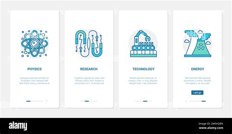 Physics Science Research Vector Illustration UX UI Onboarding Mobile App Page Screen Set With