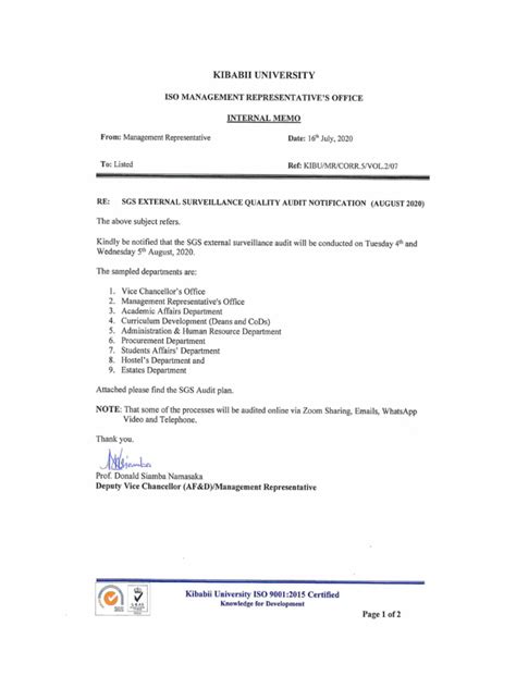 Sgs External Surveillance Quality Audit Notification Pdf