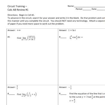 Circuit Training AP Calculus AB Review By UltraMathRunner TPT