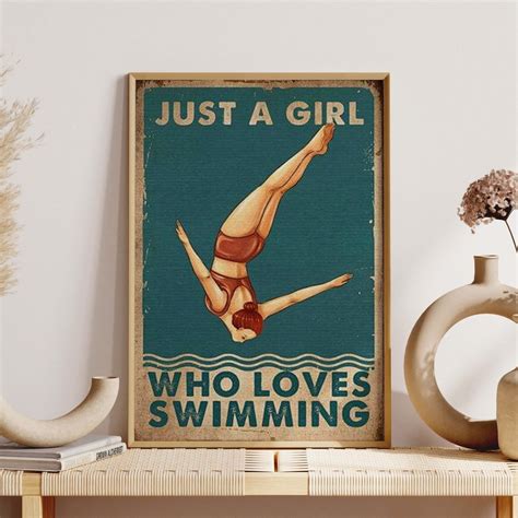 Swimming Girl Art Print Just A Girl Who Loves Swimming Poster Vintage