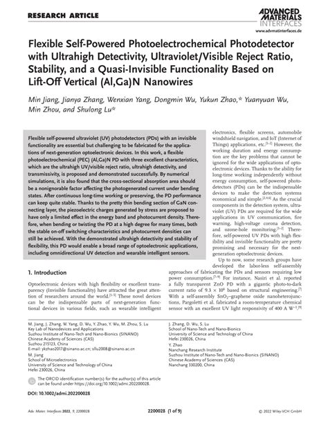 Flexible Self‐powered Photoelectrochemical Photodetector With Ultrahigh Detectivity Ultraviolet