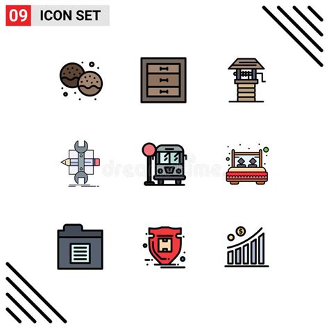 Stock Vector Icon Pack Of 9 Line Signs And Symbols For Tools Develop Interior Design Well