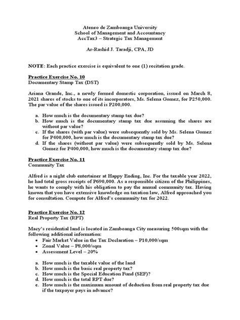Practice Exercises No 10 11 And 12 Pdf Finance And Money Management