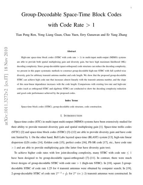 Pdf Group Decodable Space Time Block Codes With Code Rate 1