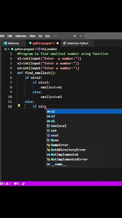 Python Program To Find Smallest Number Using Function Python Programming Shorts Shortsfeed