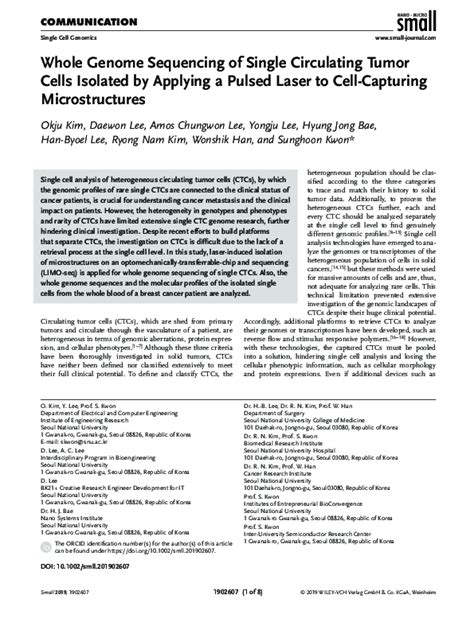 Pdf Whole Genome Sequencing Of Single Circulating Tumor Cells Isolated By Applying A Pulsed